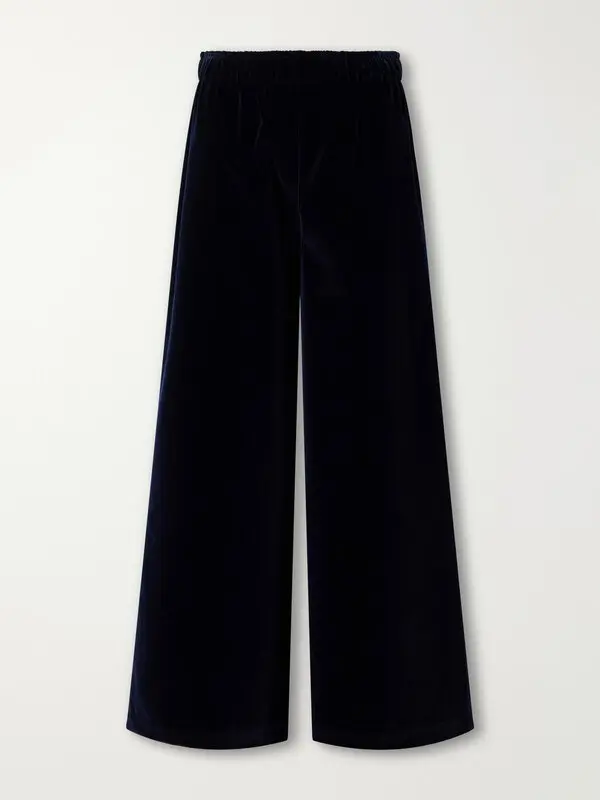 LES VACANCES D’IRINA Gathered Cotton-velvet Wide-leg Trousers - Blue