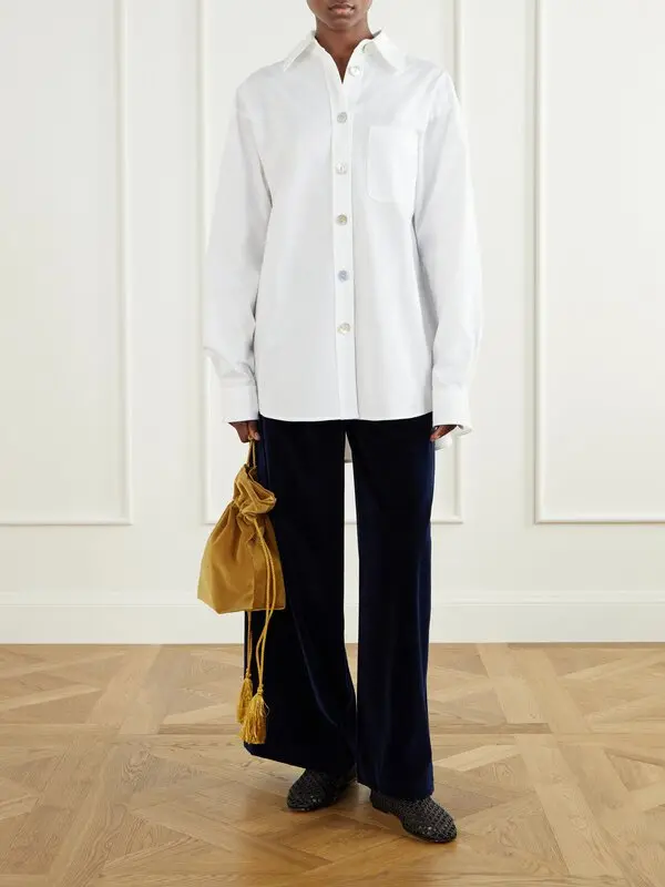 LES VACANCES D’IRINA Gathered Cotton-velvet Wide-leg Trousers