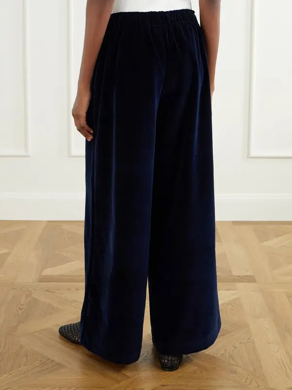 LES VACANCES D’IRINA Gathered Cotton-velvet Wide-leg Trousers