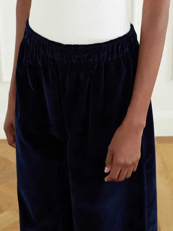 LES VACANCES D’IRINA Gathered Cotton-velvet Wide-leg Trousers
