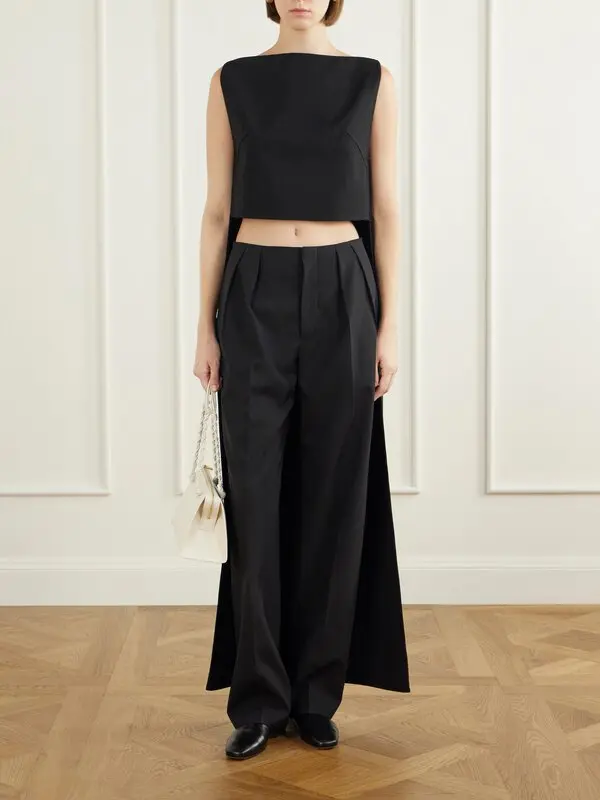 JIL SANDER Cropped Wool-blend Blouse With Train