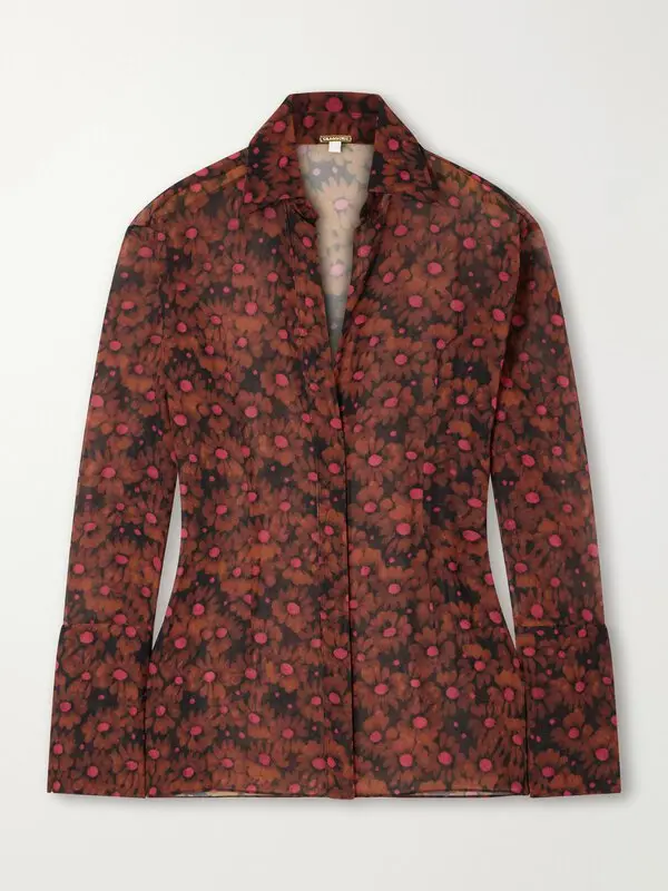 CALA DE LA CRUZ Floral-print Chiffon Shirt - Brown