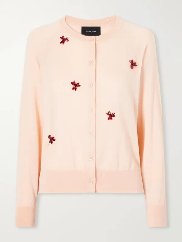 Simone Rocha Crystal-embellished Wool And Silk-blend Cardigan - Pink
