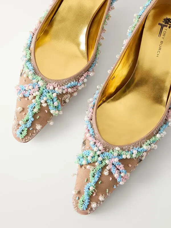 Tory Burch Bead-embellished Canvas Pumps