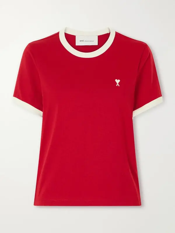AMI Paris Logo-embroidered Cotton-jersey T-shirt - Red