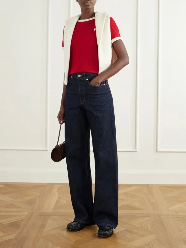 AMI Paris Logo-embroidered Cotton-jersey T-shirt