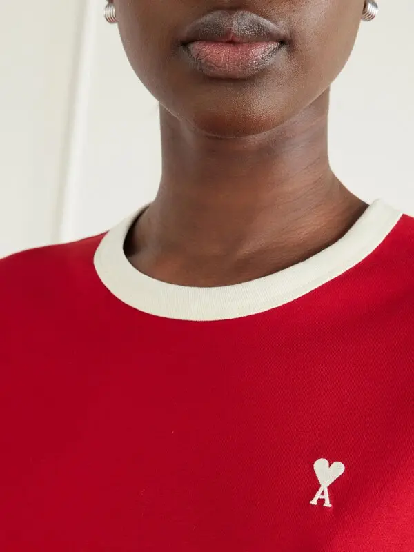 AMI Paris Logo-embroidered Cotton-jersey T-shirt