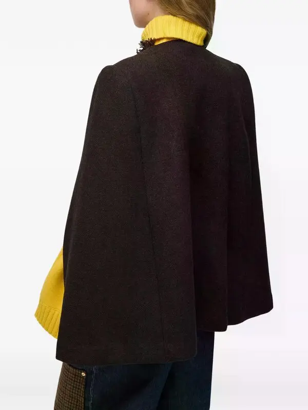 GANNI Wool Cape With Toggle Fastening And Fringe Trim