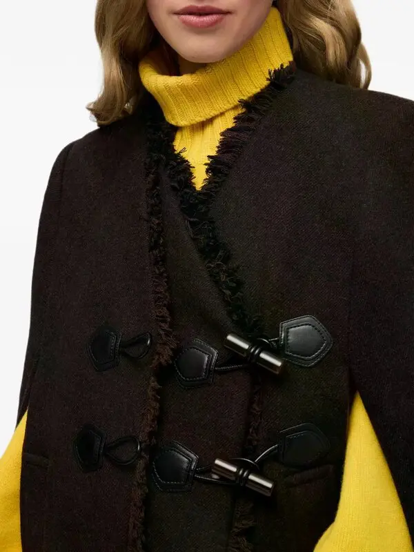 GANNI Wool Cape With Toggle Fastening And Fringe Trim