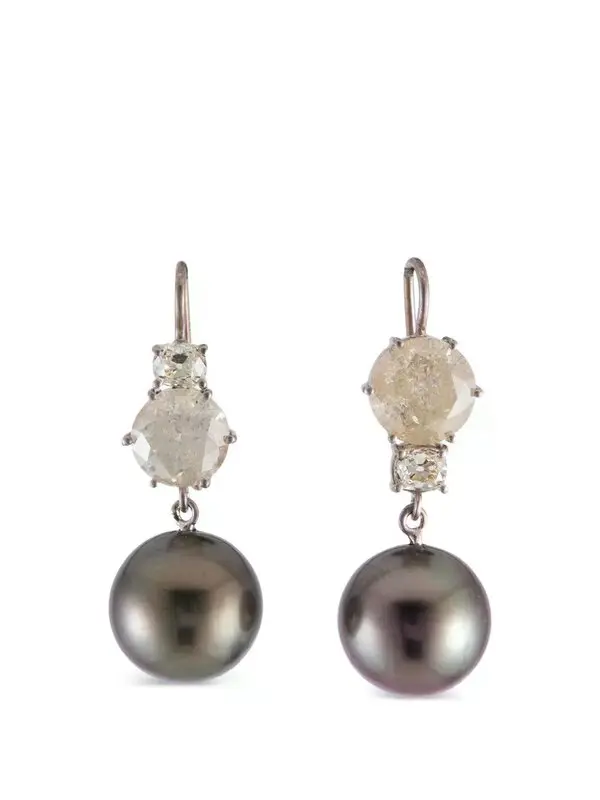 SYLVA & CIE Diamond And Pearl Drop Earrings - Silver