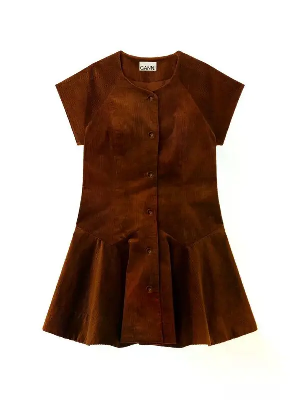 GANNI Corduroy Round Neck Button-up Dress