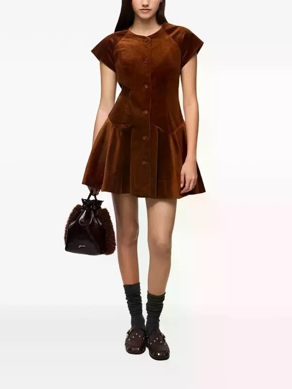 GANNI Corduroy Round Neck Button-up Dress - Brown