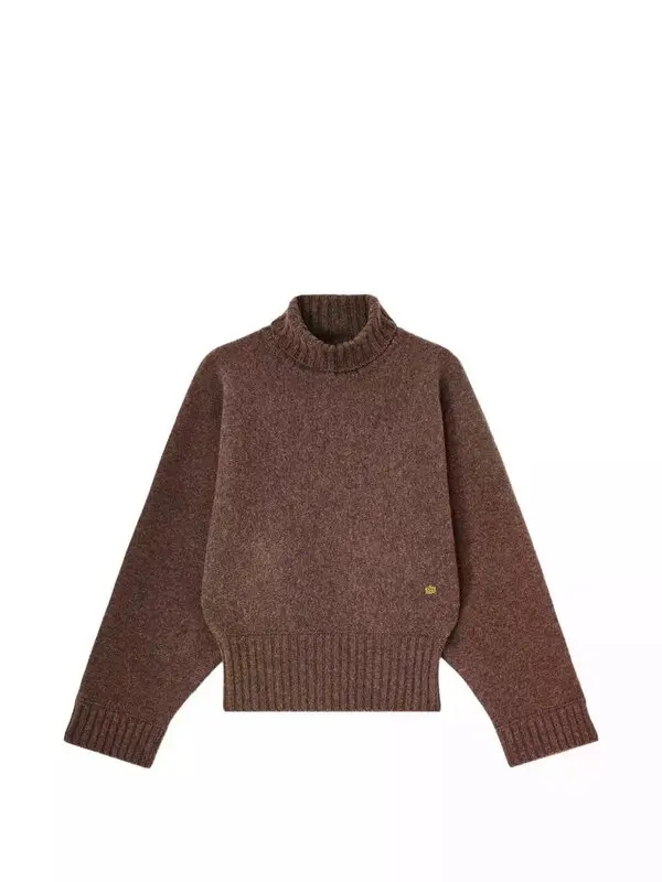 GANNI Turtleneck Sweater In Double Knit - Brown