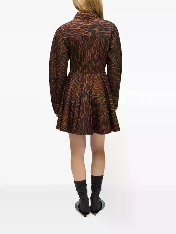 GANNI Leopard Print Shirt Dress With Flared Skirt