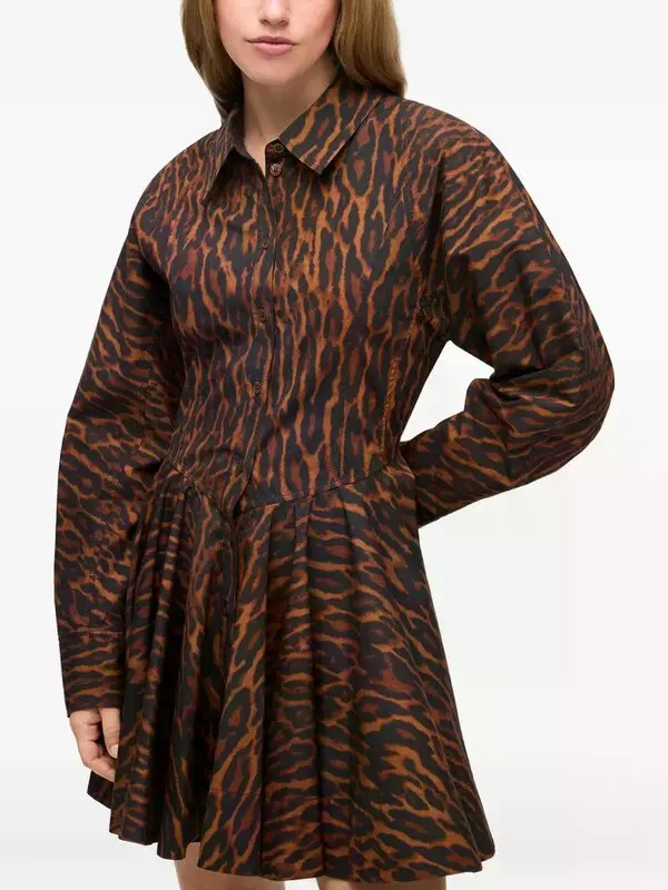 GANNI Leopard Print Shirt Dress With Flared Skirt