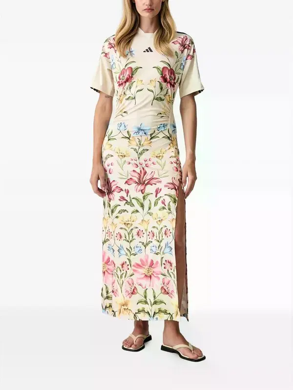 Adidas Floral Print Maxi Dress With Side Slit - Neutrals