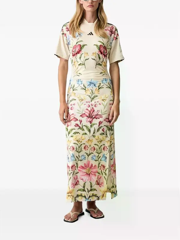 Adidas Floral Print Maxi Dress With Side Slit - Neutrals