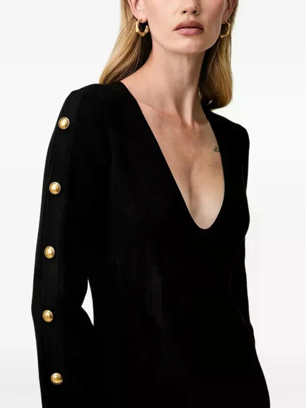 Elisabetta Franchi Ribbed Knit Midi Dress With Button Embellishments
