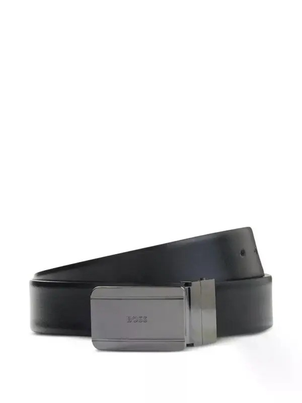 BOSS Reversible Leather Belt With Pin And Plaque Buckles - Black