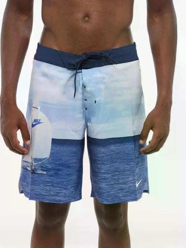 Nike Fadeaway Sailboat Graphic-print Drawstring Swim Trunks - Blue