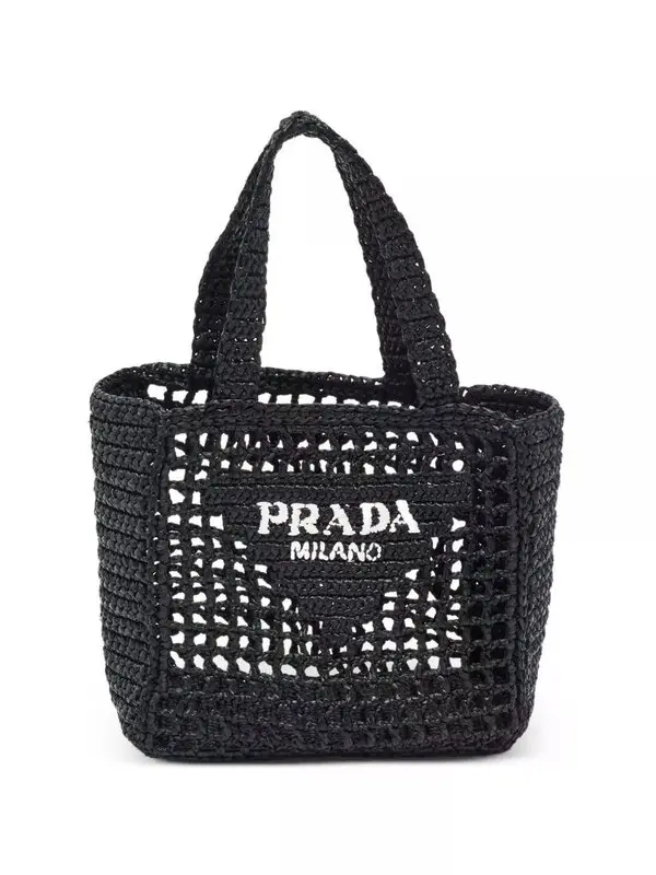 Prada Raffia Tote Bag - Black
