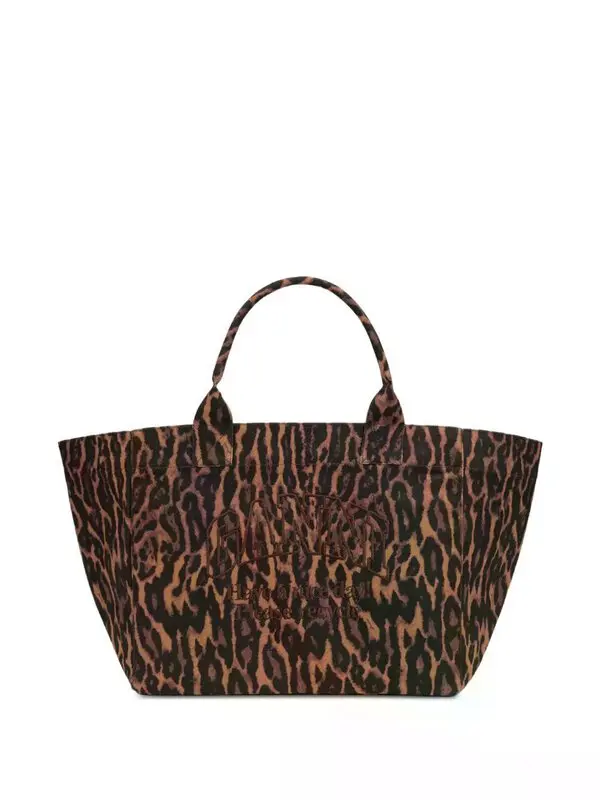GANNI Xxl Leopard-print Embroidered Tote Bag - Brown
