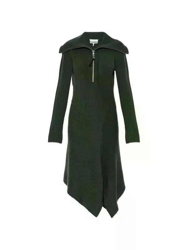 GANNI Ribbed-knit Handkerchief Hem Dress