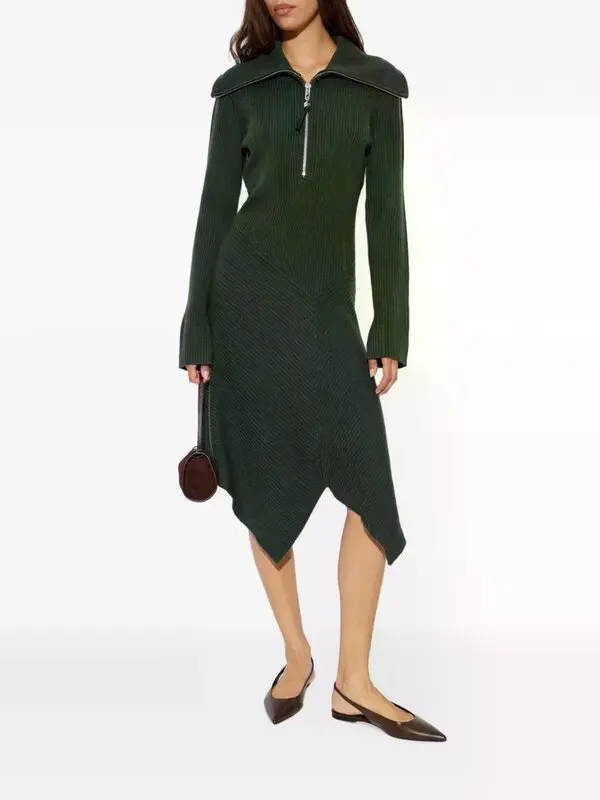 GANNI Ribbed-knit Handkerchief Hem Dress