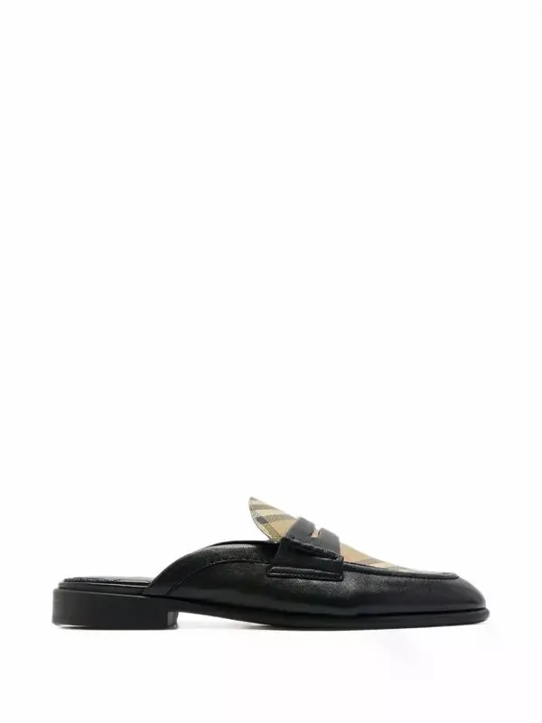 Burberry Check And Leather Opal Mules - Black
