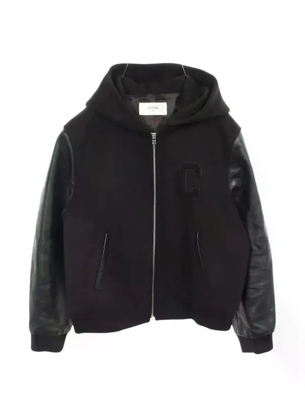 Celine 2010s Wool And Leather Logo Detail Hooded Jacket