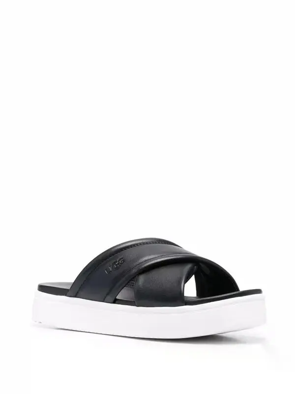 UGG Leather Crossover Strap Platform Sandals - Black