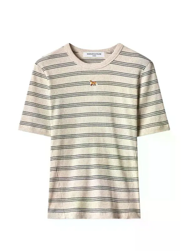 Maison Kitsuné Baby Fox Striped Ribbed T-shirt - Neutrals