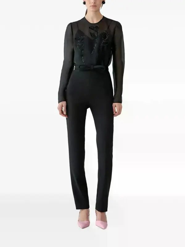 Carolina Herrera Floral-embroidered Long-sleeve Blouse - Black