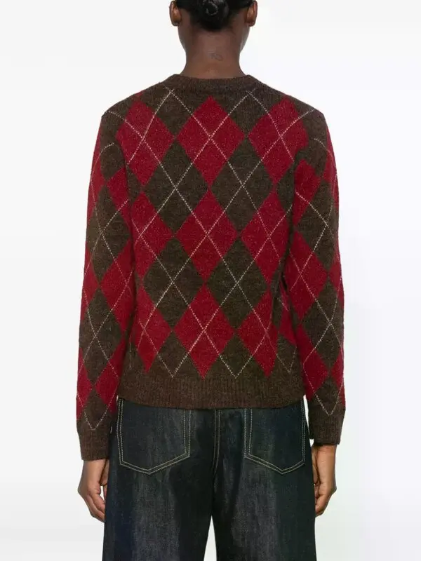 YERSE Argyle Knit Crew Neck Sweater