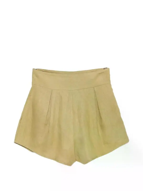 ADRIANA DEGREAS Pleated High-waisted Linen Shorts