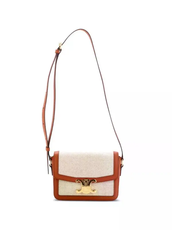 Celine Triomphe Shoulder Bag In Canvas And Leather - Brown