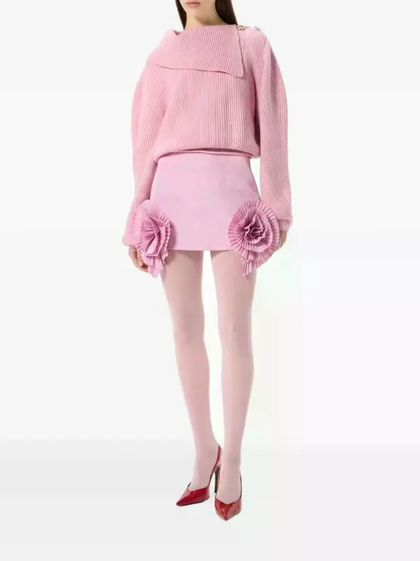 Blumarine Rose Detail Taffeta Mini Skirt - Pink