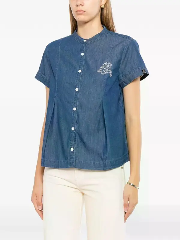 AGNES B. Logo-embroidered Short-sleeve Shirt - Blue