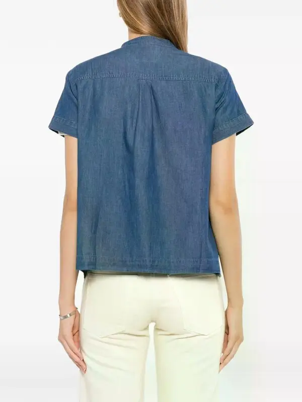 AGNES B. Logo-embroidered Band Collar Shirt