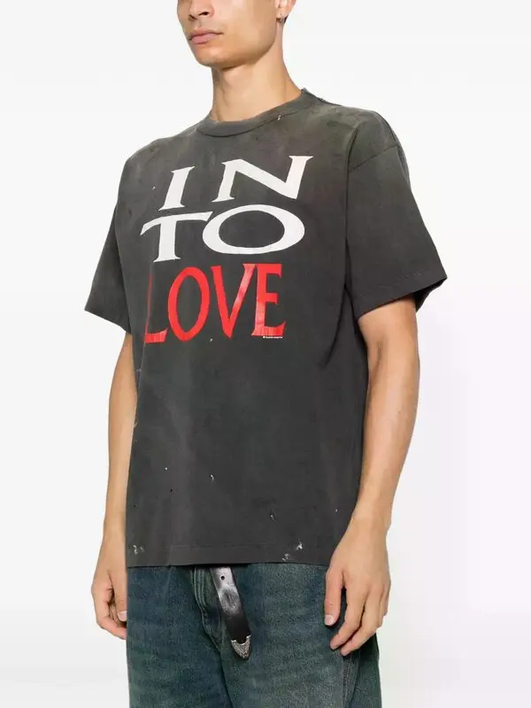 SAINT MXXXXXX Distressed Graphic Print T-shirt - Grey