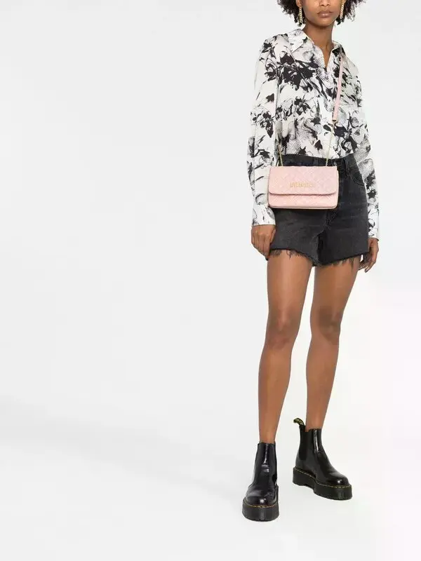 Moschino Logo Plaque Quilted Crossbody Bag