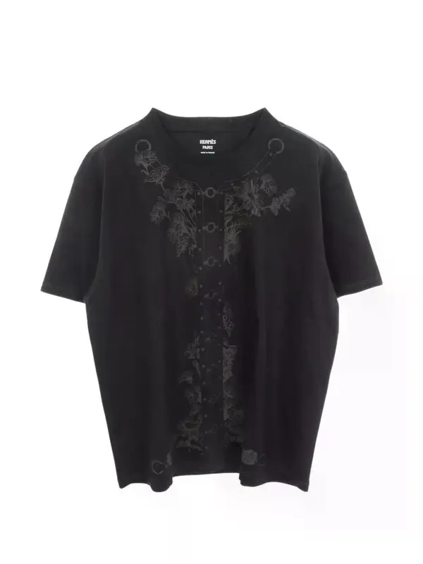 Hermès 2020s Cartouche Floral-print Cotton T-shirt - Black