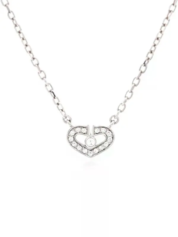 Cartier 18k White Gold Diamond Heart Pendant Necklace - Silver