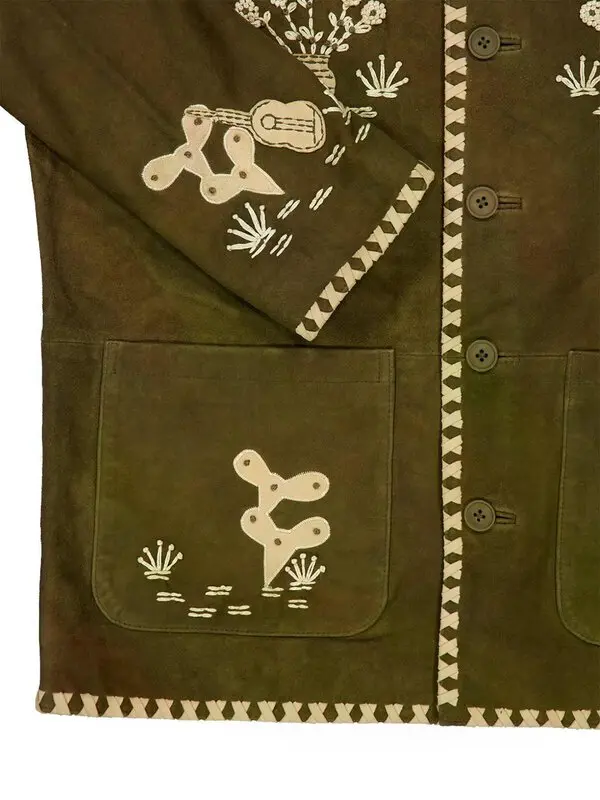 BAZISZT Embroidered Whipstitch-trim Leather Jacket