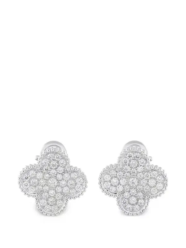 LB EXCLUSIVE 18k White Gold Diamond Clover Earrings - Silver
