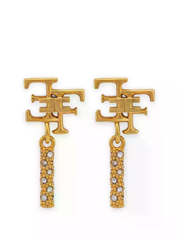 Elisabetta Franchi Logo Plaque Drop Earrings - Gold