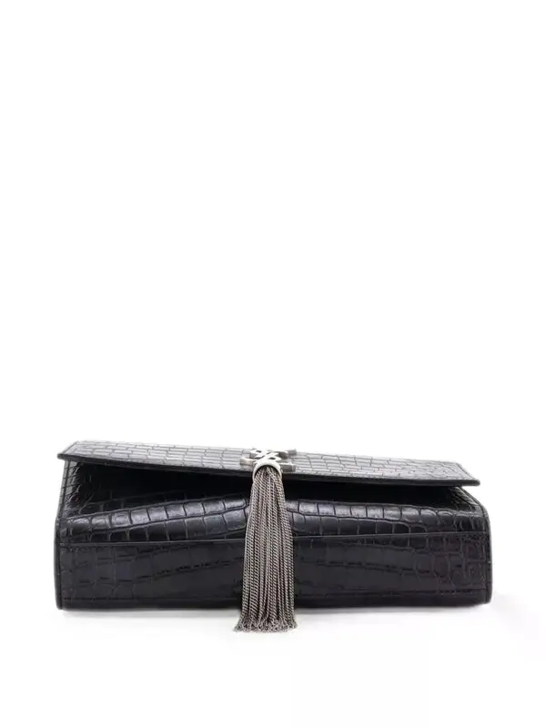 Saint Laurent Classic Monogram Tassel Crocodile Embossed Leather Medium Crossbody Bag