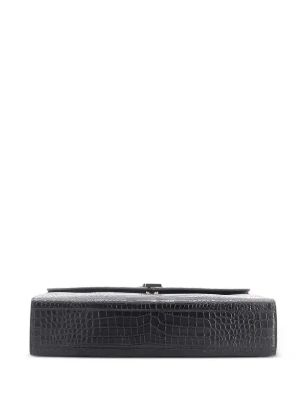Saint Laurent Monogram Envelope Satchel Crocodile Embossed Leather Crossbody Bag