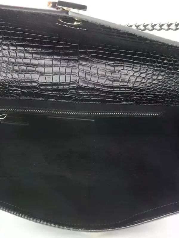 Saint Laurent Monogram Envelope Satchel Crocodile Embossed Leather Crossbody Bag