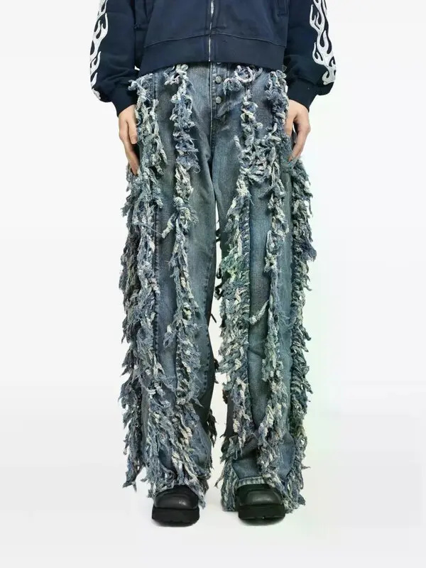 THUG CLUB Oil-wash Frayed Jeans